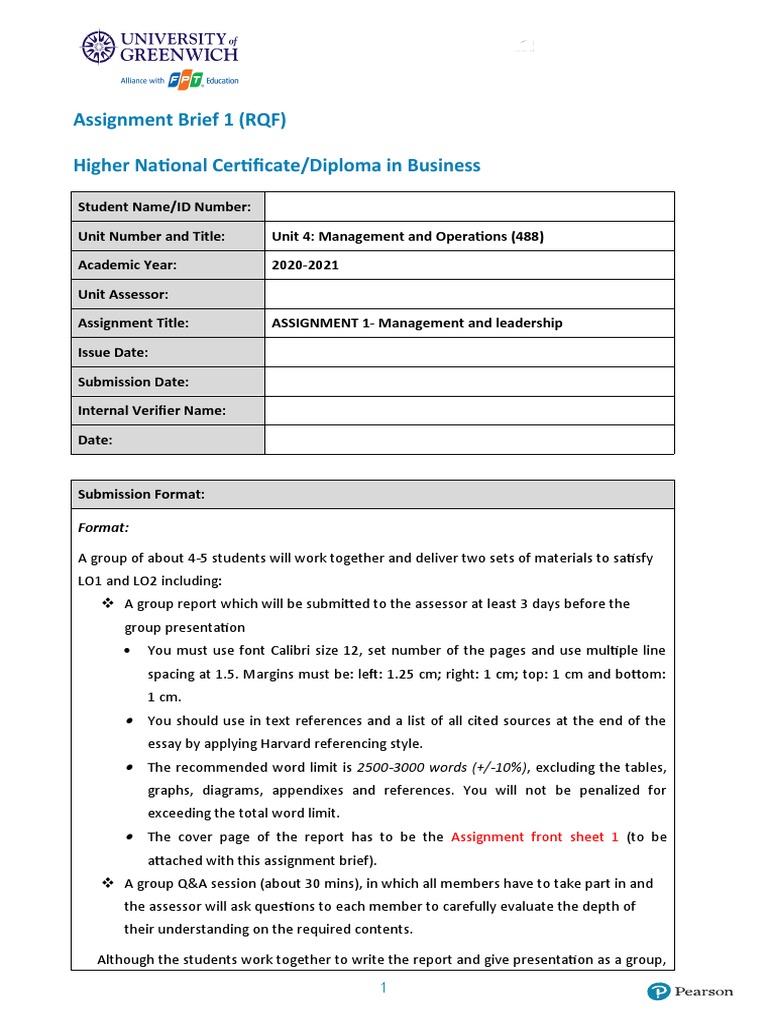 Unit 4 - 488 - Assignment 1 Brief (New Fall 2020) | PDF | Leadership | Theory