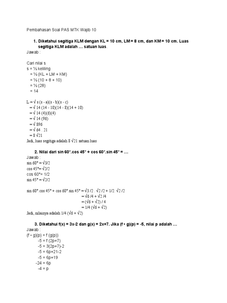 Pembahasan Soal PAS MTK Wajib Kelas 10 | PDF | Sains & Matematika