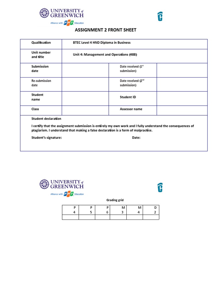 Unit 4 - 488 - Assignment 2 Frontsheet (Individual) | PDF | Six Sigma | Operations Management