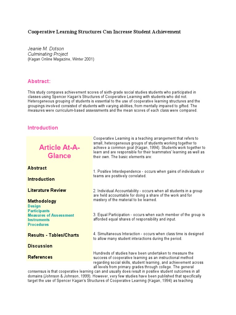 Cooperative Learning Structures Can Increase Student Achievement ...