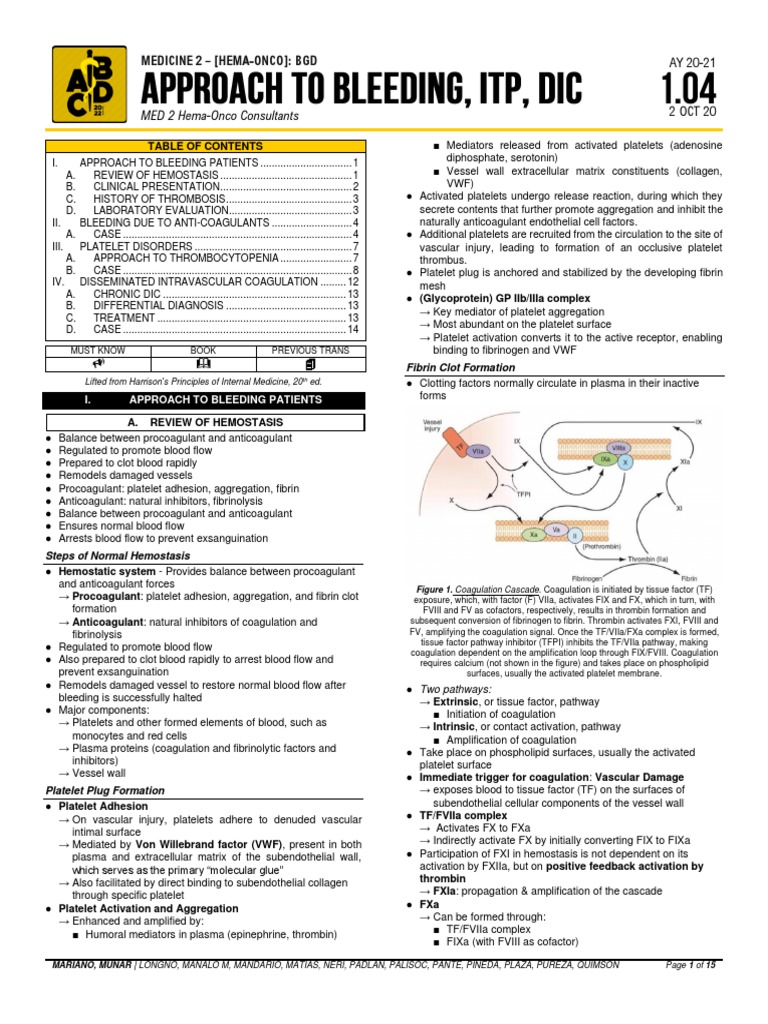 (MED-HO) 04 BGD Approach To Bleeding, ITP, DIC | PDF | Coagulation ...