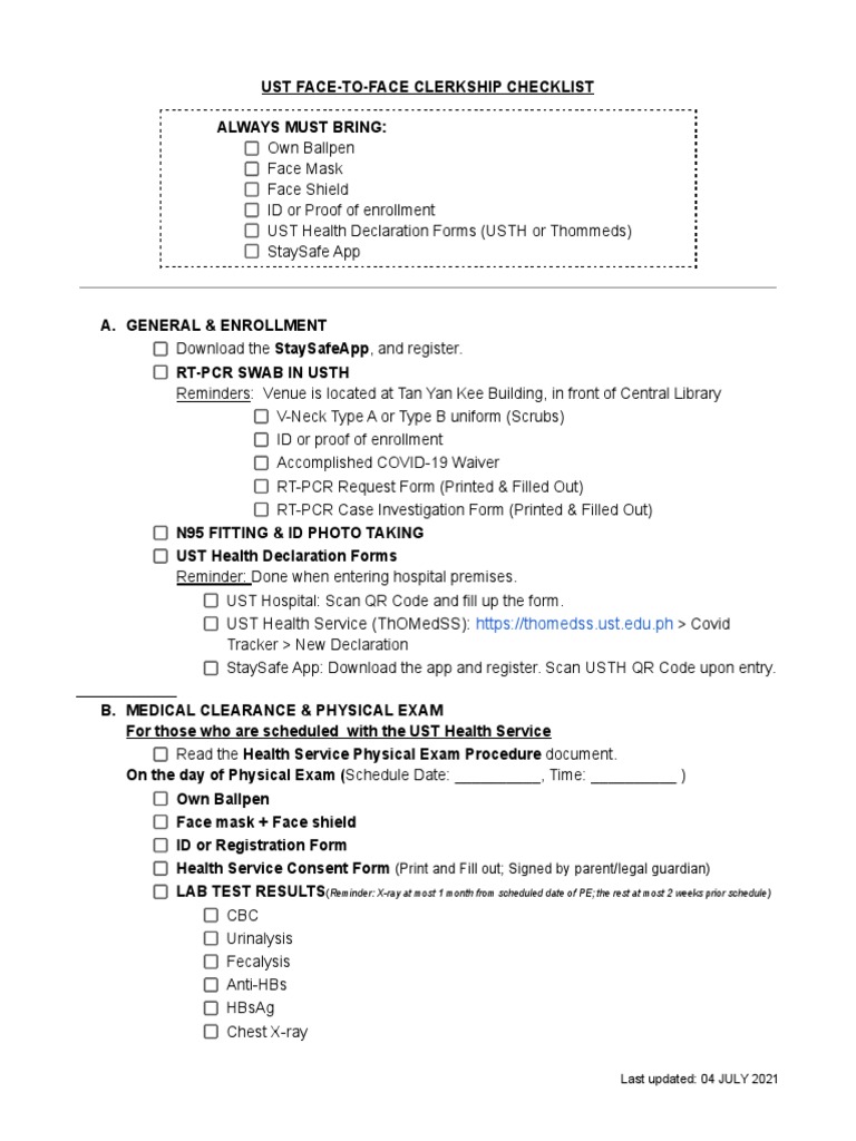 D Clerkship Checklist 04 JUL 2021 | PDF | Public Health | Health Care