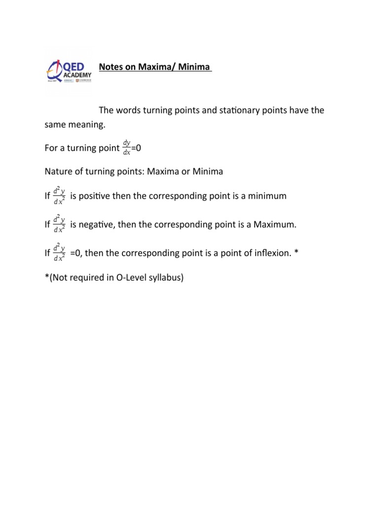 Notes On Maxima/ Minima: Dy DX | PDF