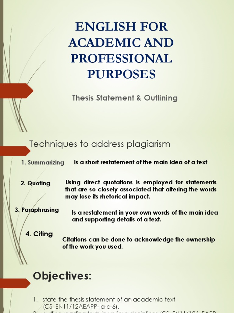 EAPP Mod 4-5 (Thesis Statement & Outlining) | PDF | Essays | Thesis