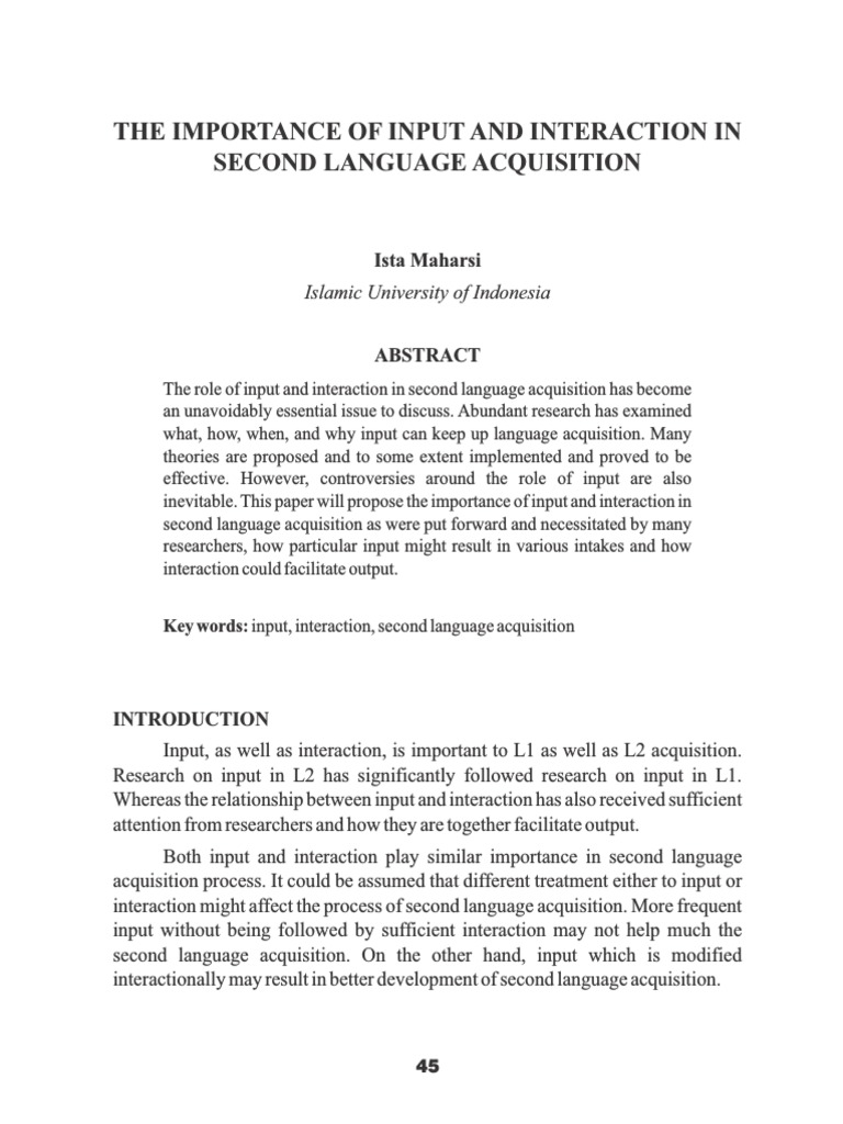 Importance of Input and Interaction in SLA | PDF | Second Language Acquisition | Second Language
