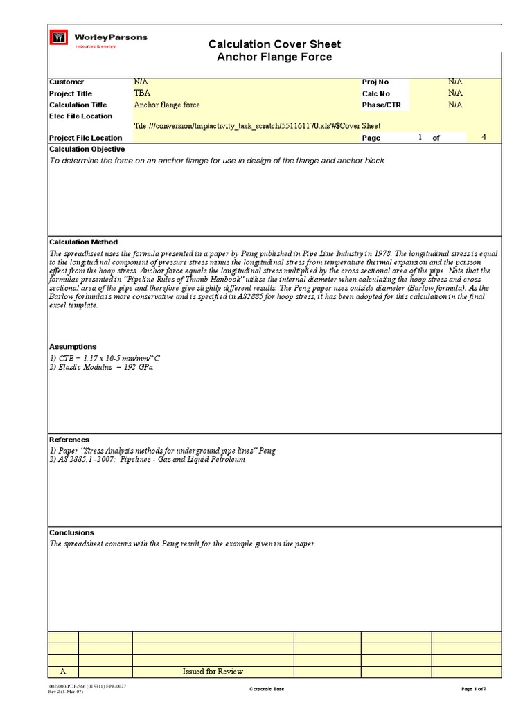 Calculation Cover Sheet Anchor Flange Force | PDF | Thermal Expansion ...