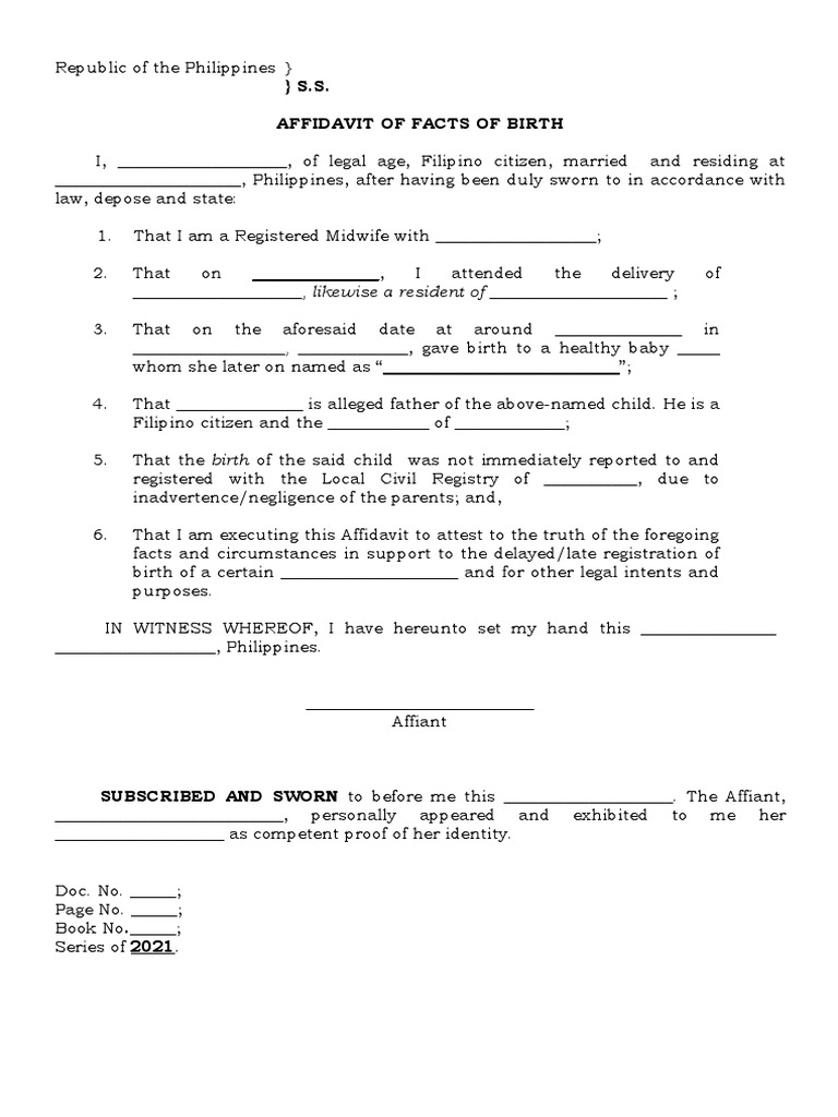 ) S.S. Affidavit of Facts of Birth: - , Likewise A Resident of | PDF