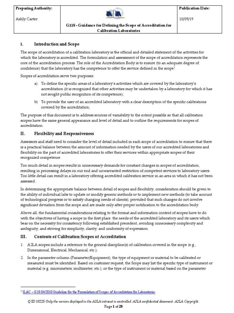 G118 - Guidance For Defining The Scope of Accreditation For Calibration ...