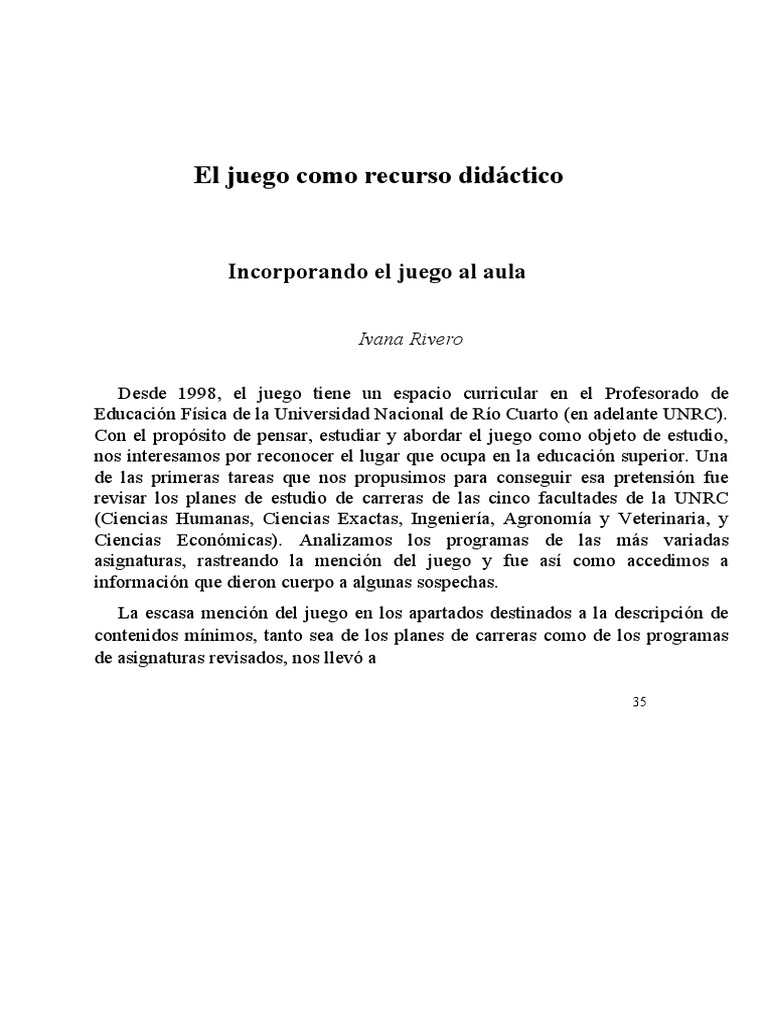 El Juego Como Recurso Didactico | PDF | Salón de clases | Maestros