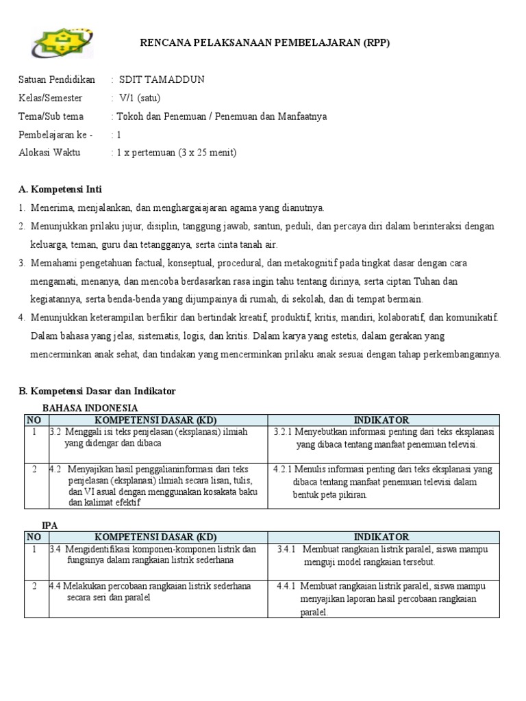 RPP Tema 3 Subtema 1 PB 1 | PDF