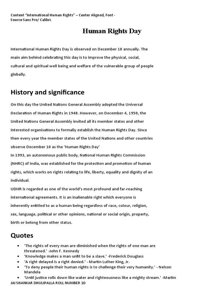 Human Rights Day: Content "International Human Rights" - Center Aligned ...