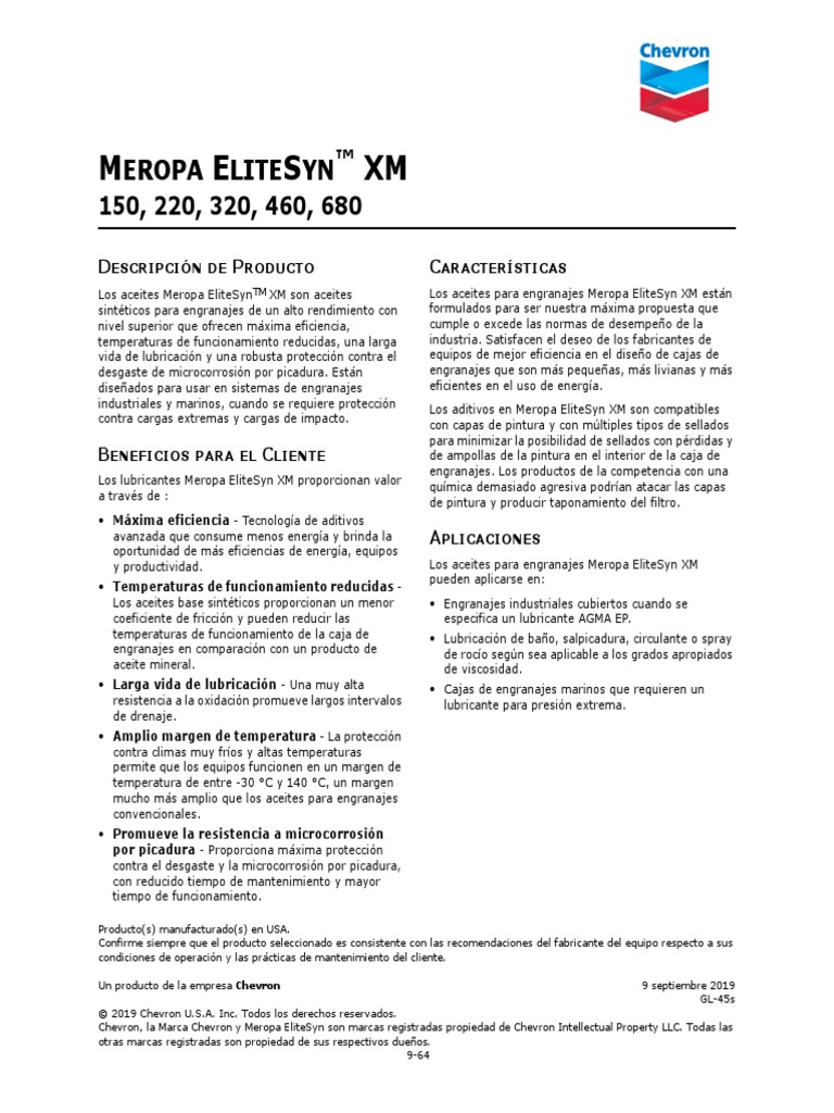 Chevron Meropa Elite Syn Series | PDF | Lubricante | Engranaje