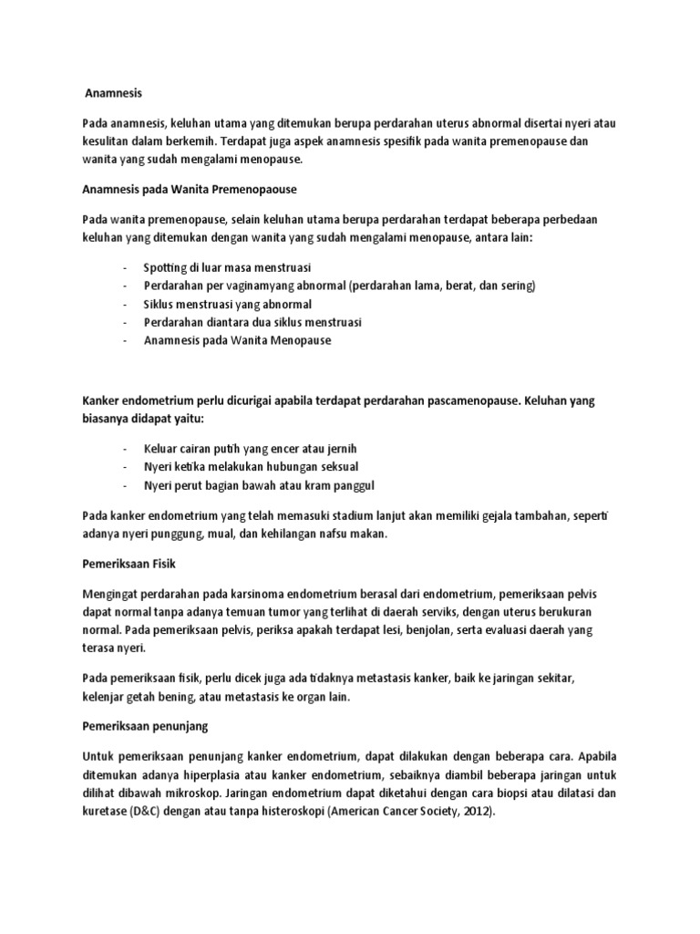 Anamnesis, Pemfis, Penunjang Ca Endometrium | PDF | Sains & Matematika