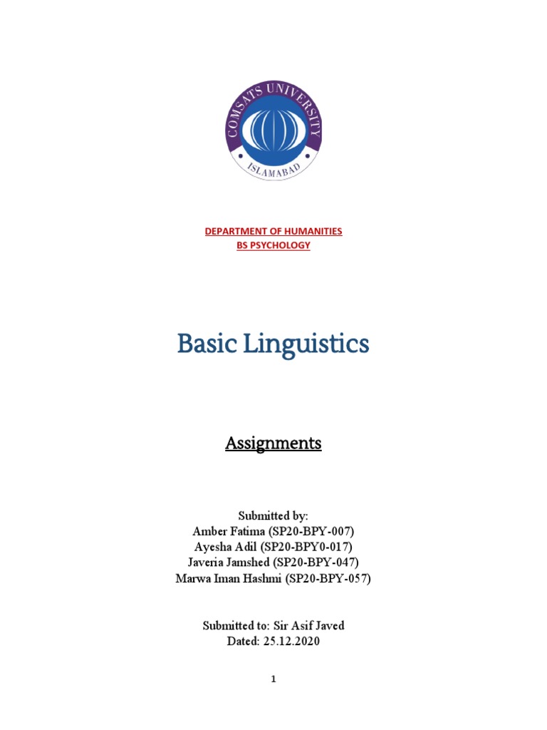 Basic Linguistics Assignment 1 2 3 Pdf Psychology Discourse