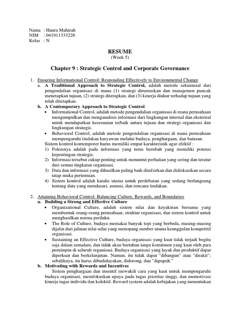 Resume Manajemen Strategik Week 5 | PDF