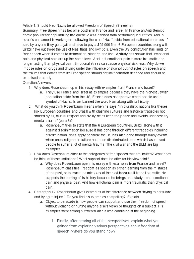 Limits of Free Speech Viewpoints | PDF | First Amendment To The United ...