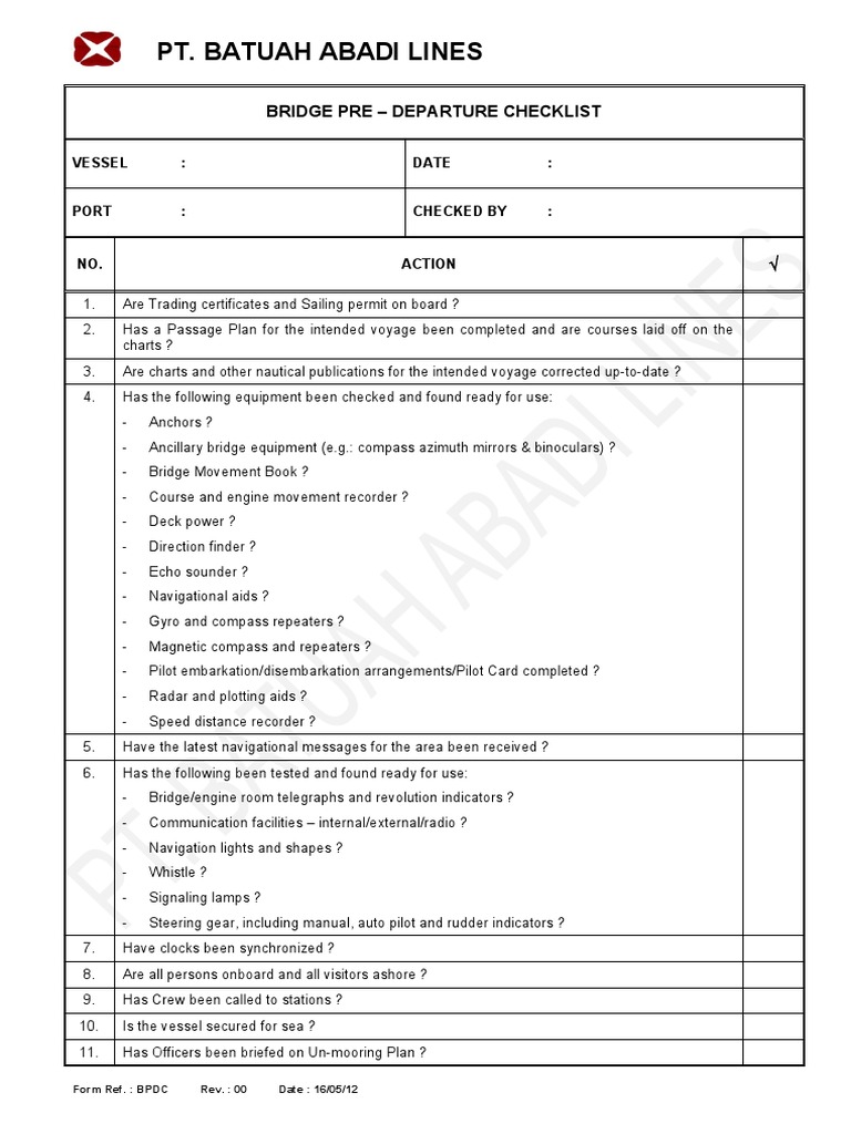 Bridge Pre-Departure Checklist | PDF
