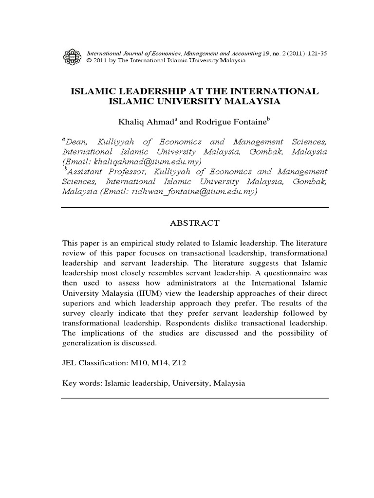 Survey Islamic Leadership | PDF | Leadership | Transformational Leadership