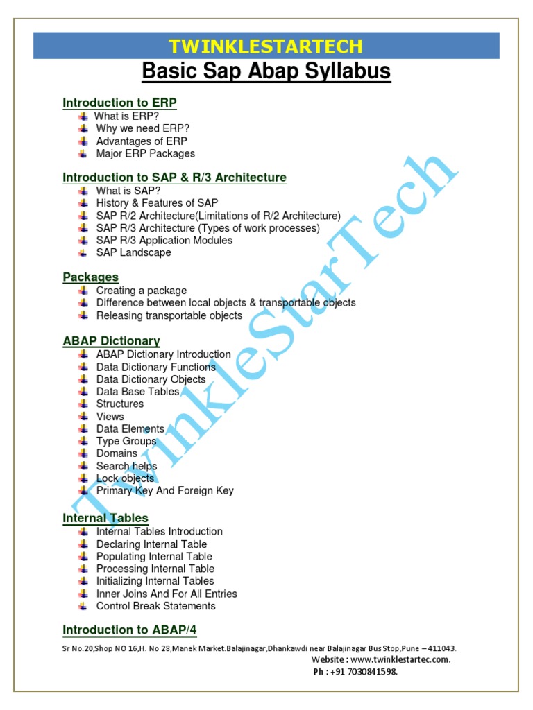 Basic Sap Abap Syllabus: Twinklestartech | PDF | Information Age ...