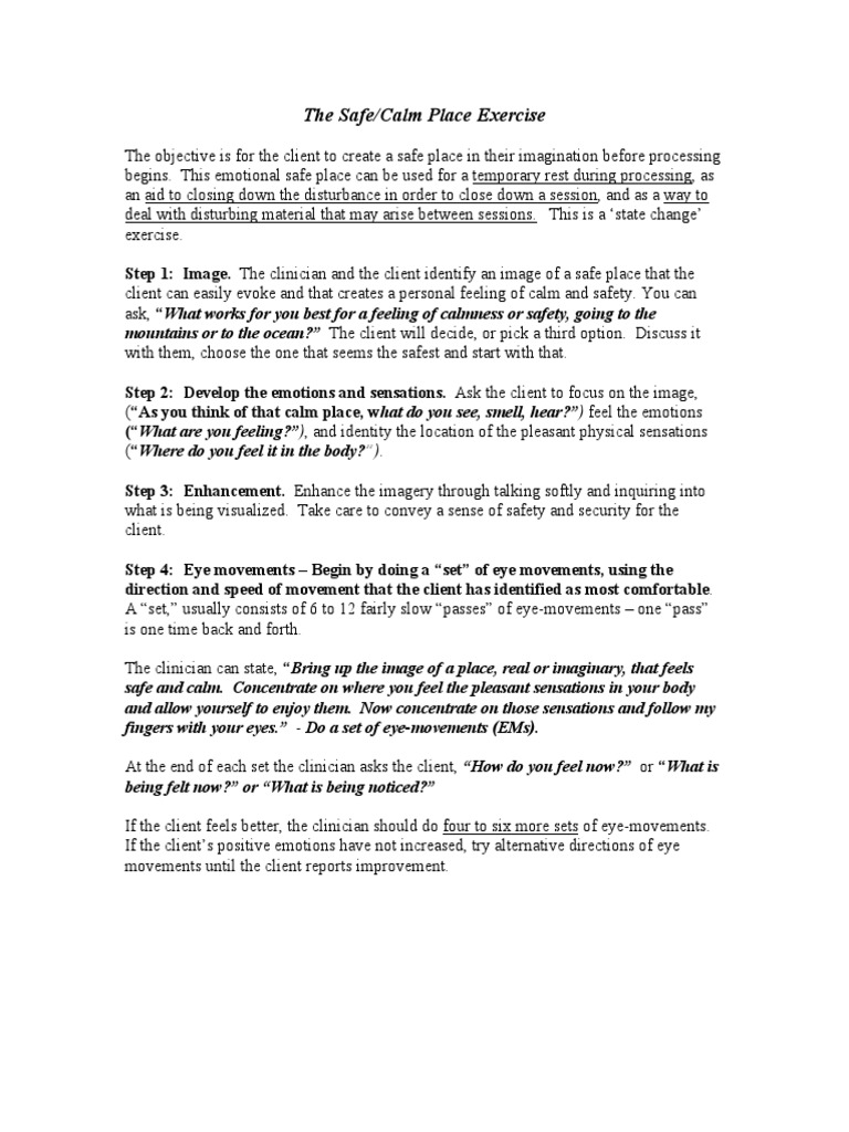 The Safe Calm Place Exercise3 | PDF | Feeling | Imagination