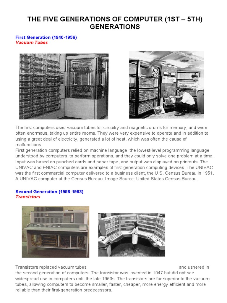 The Five Generations of Computer | PDF | Microprocessor | Integrated ...