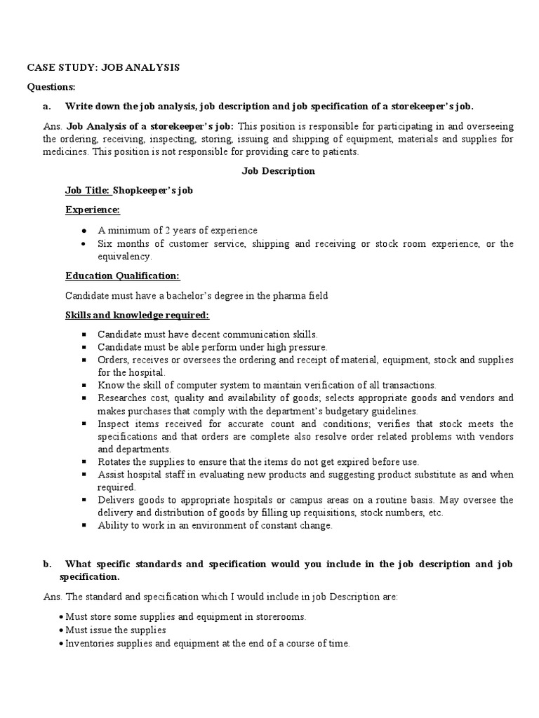 Case Study Job Analysis | PDF | Physician | Specification (Technical ...