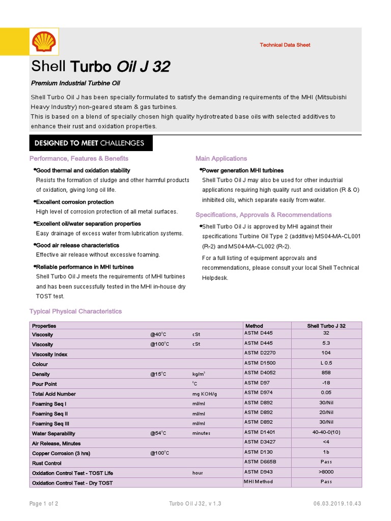 Shell Turbo Oil J 32 | PDF | Motor Oil | Chemistry