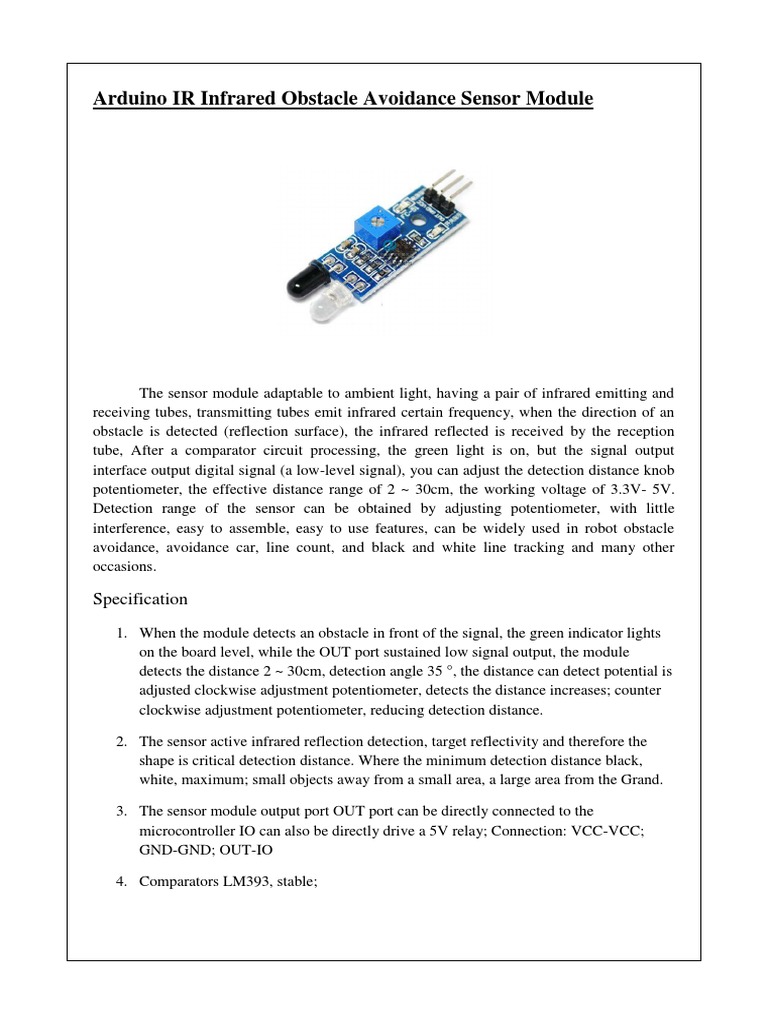Arduino IR Infrared Obstacle Avoidance Sensor Module: Specification | PDF