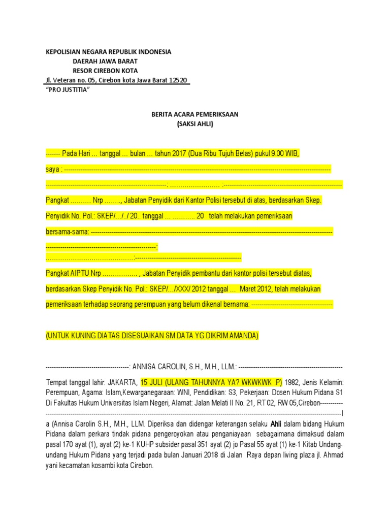 Bap Saksi Ahli Bidang Hukum Pidana Revisi | PDF | Game & Aktivitas