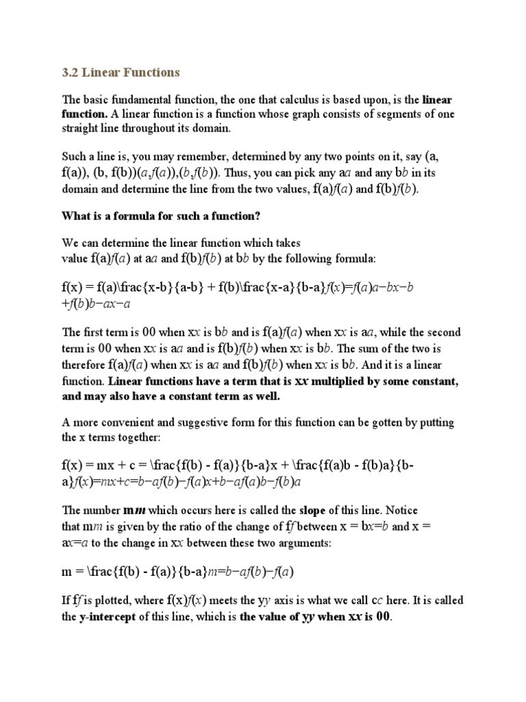 Linear Functions Explained | PDF | Function (Mathematics) | Calculus