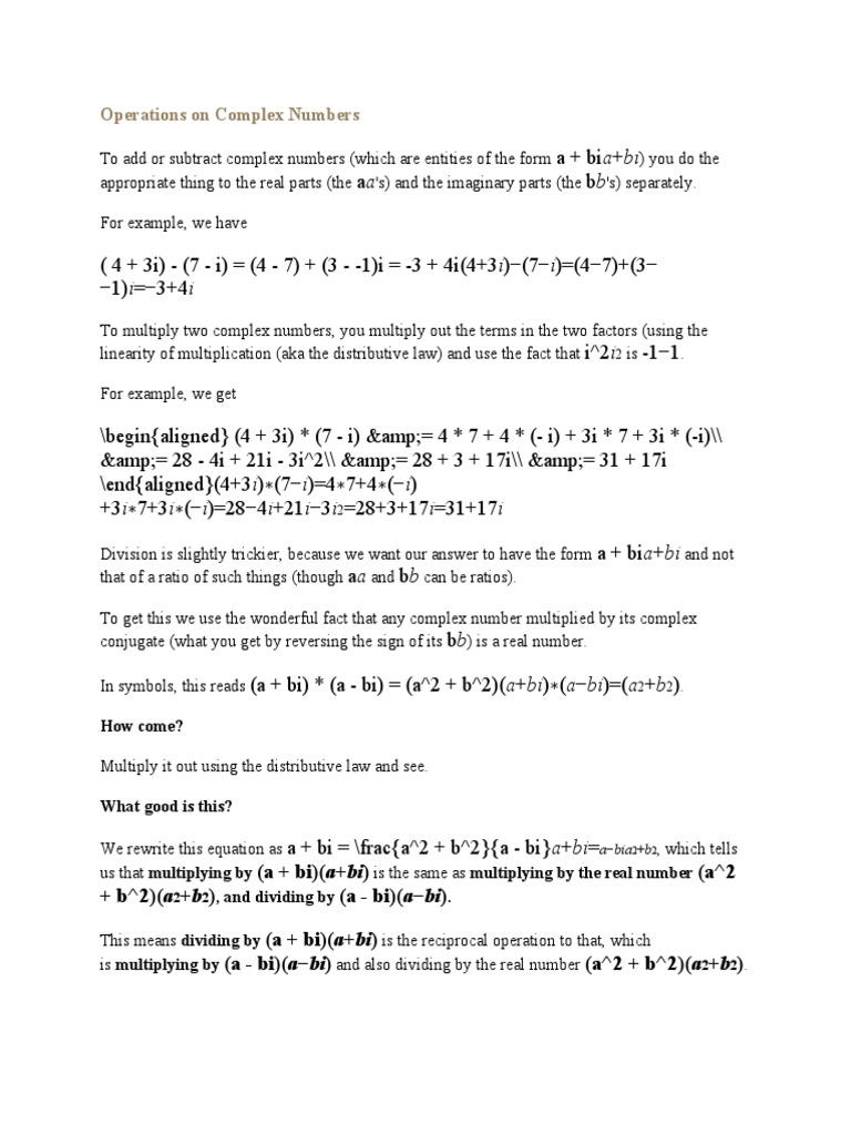 Operations On Complex Numbers | PDF | Trigonometric Functions | Complex ...