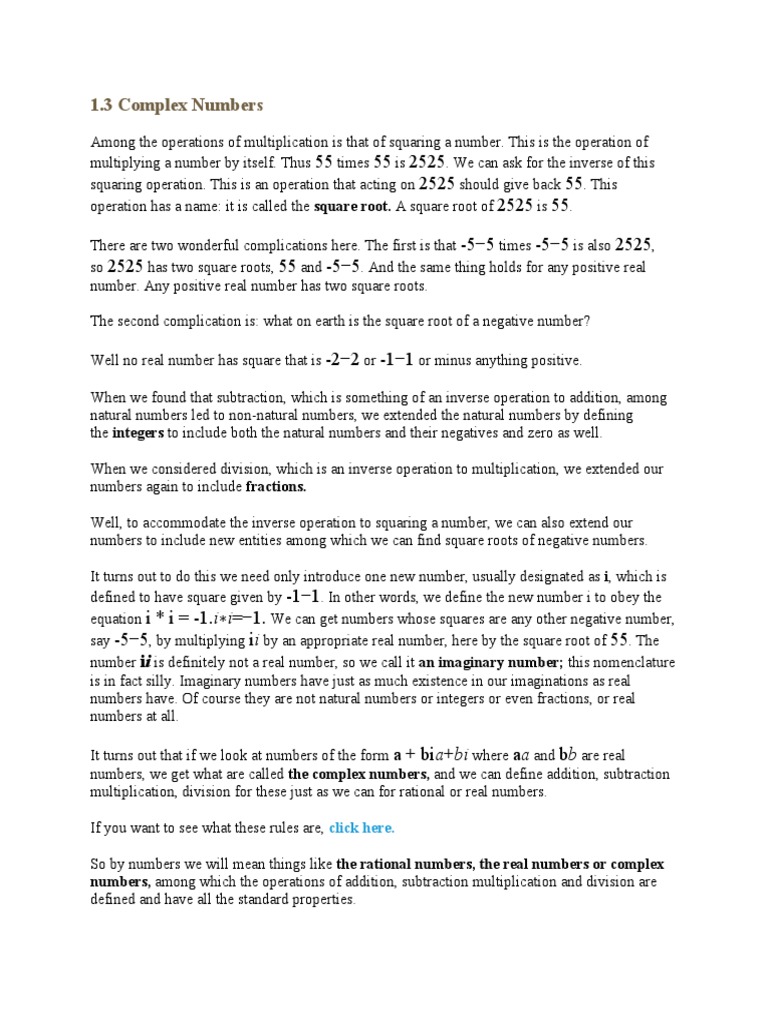 1.3 Complex Numbers: Numbers, Among Which The Operations of Addition ...
