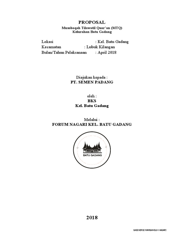 Proposal MTQ Kelurahan Batu Gadang 2018 | PDF