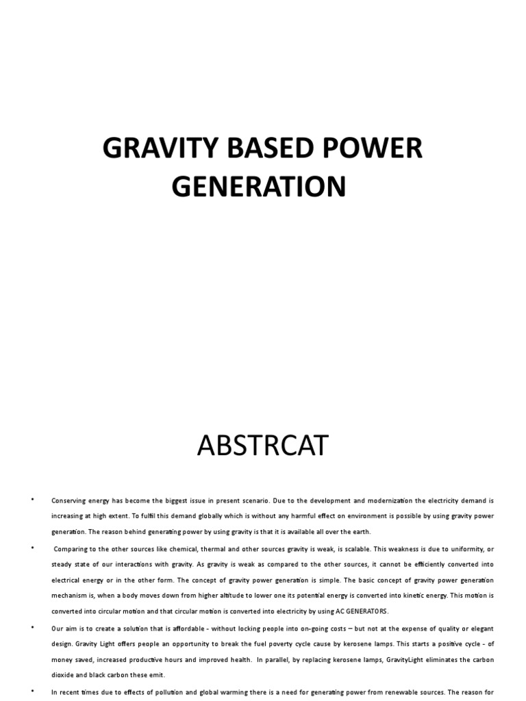 Gravity Based Power Generation | PDF | Electricity Generation | Energy ...