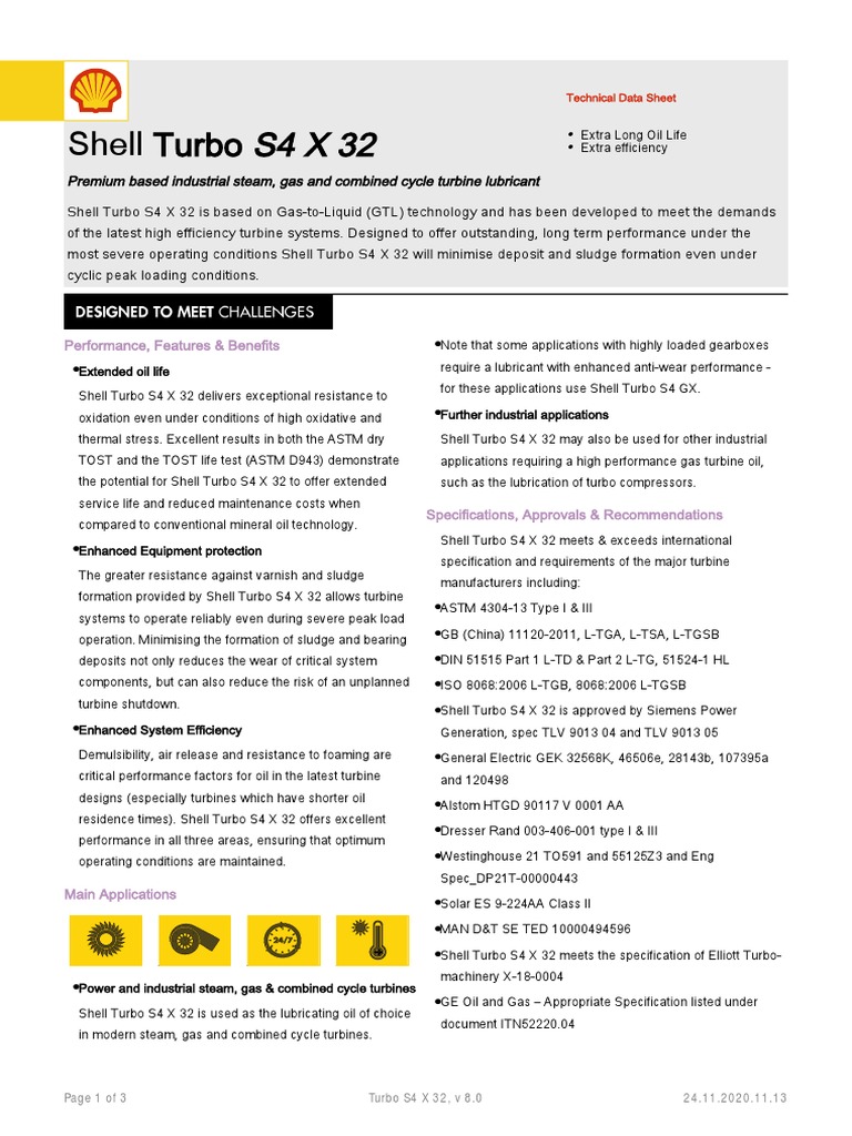 Shell Turbo S4 X 32 | PDF | Turbocharger | Gas Turbine