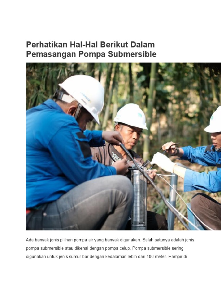 Perhatikan Hal-Hal Berikut Dalam Pemasangan Pompa Submersible | PDF