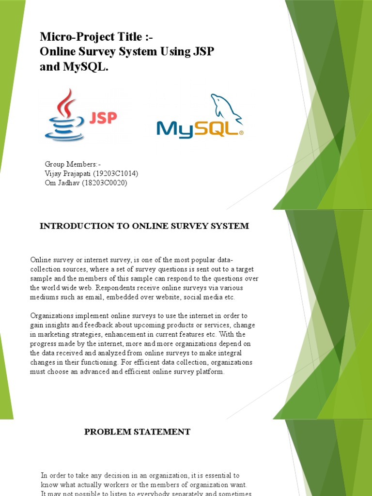 Micro-Project Title:-Online Survey System Using JSP and Mysql | PDF ...