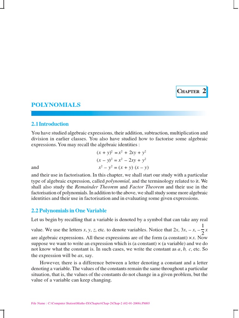 Polynomials in One Variable: Introduction to Polynomials, Terms, Degrees, and Types of ...