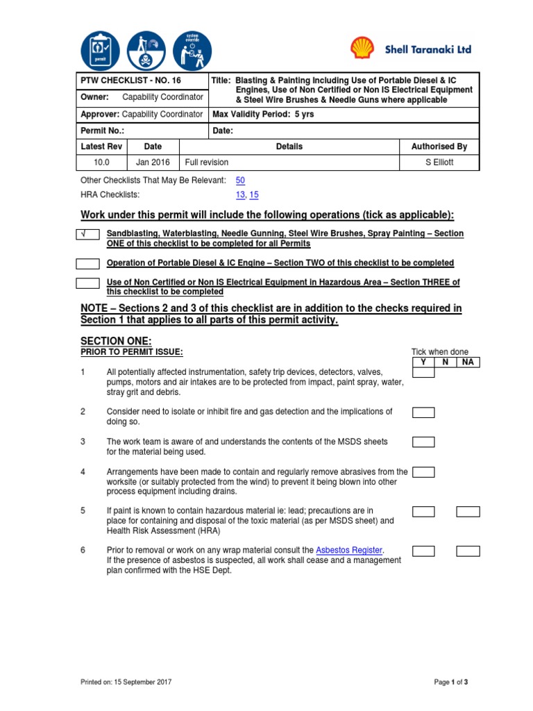Checklist 16 Blasting and Painting Including Use of Etc | PDF