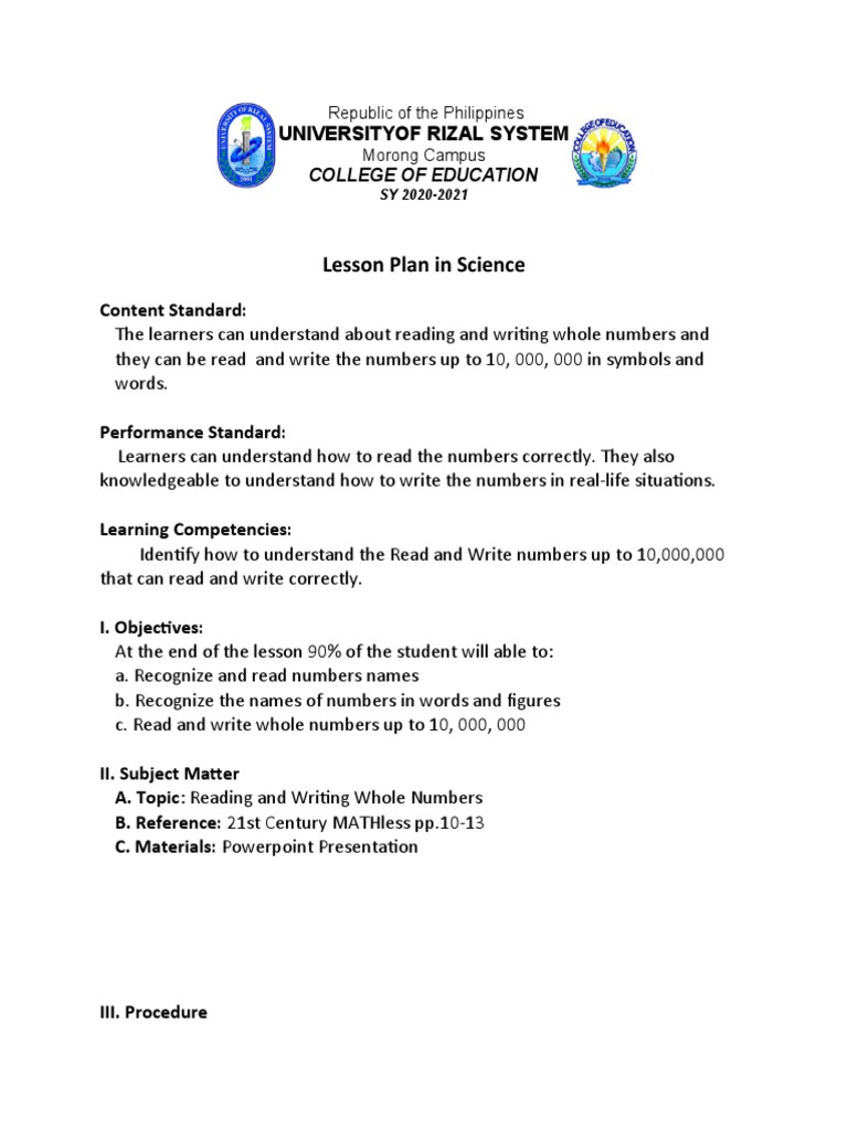 Lesson Plan In Ed7 Pdf Lesson Plan Learning