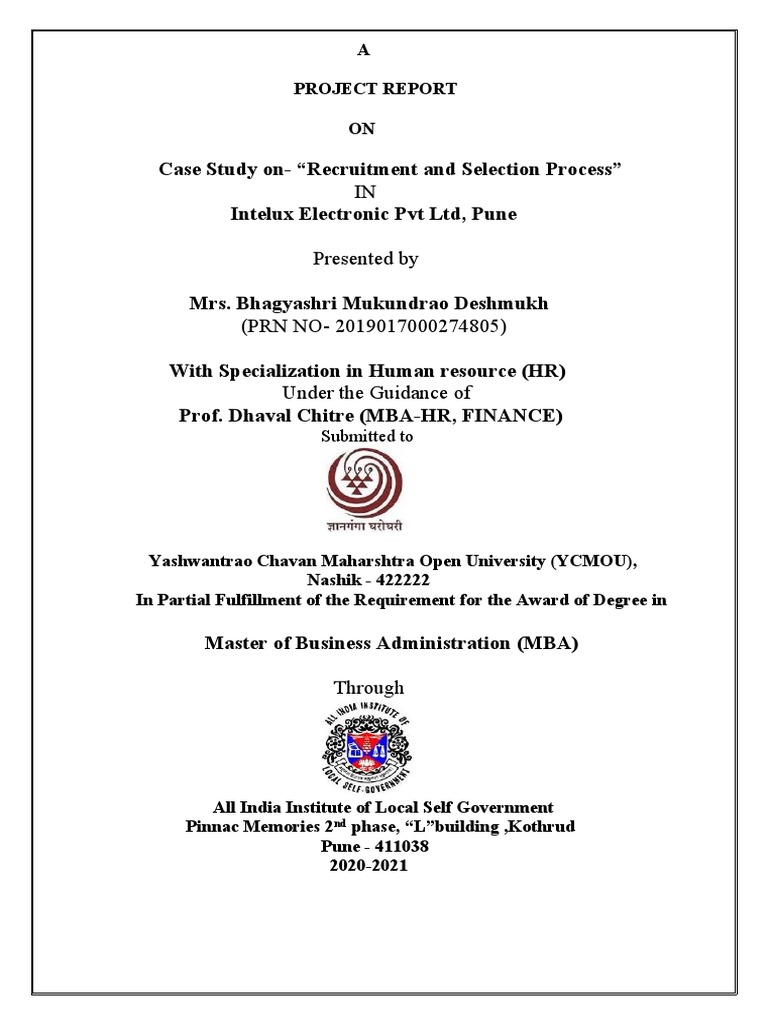 MBA Project Report On HR | PDF | Recruitment | Interview