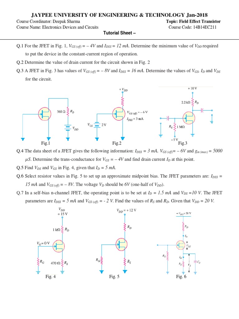 Tutorial Sheet - 9 FET Biasing | PDF
