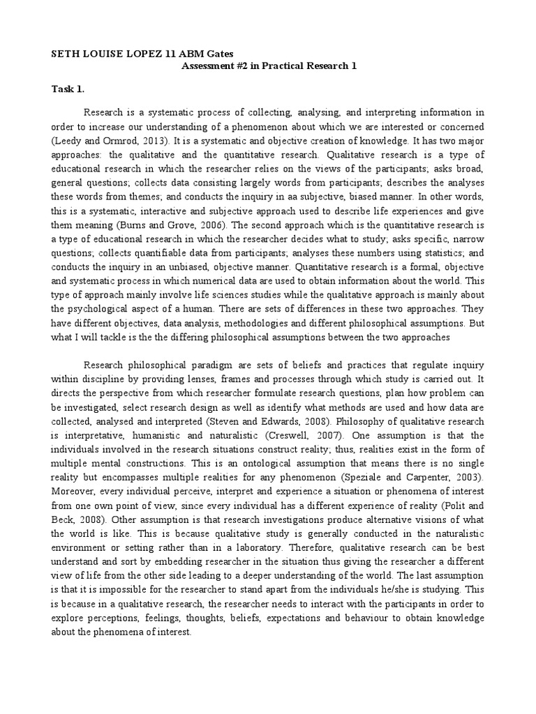 Reflection Paperin Practical Research 1 | PDF | Reality | Qualitative ...