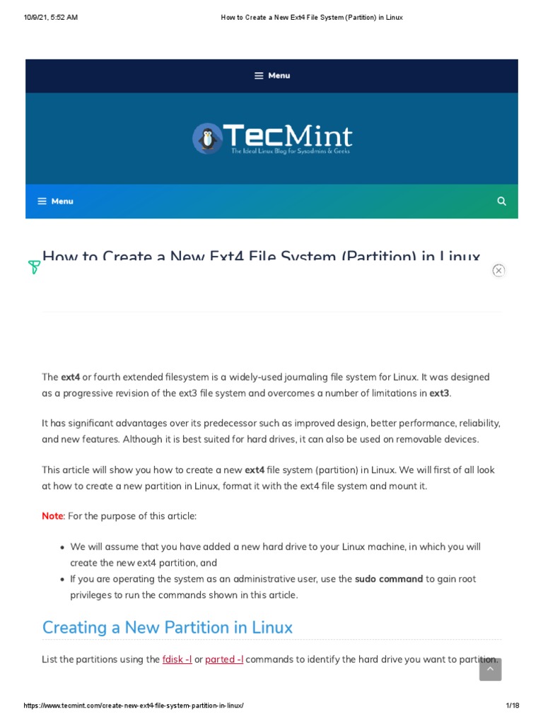 Create Ext4 Partition in Linux | PDF | File System | Computer File
