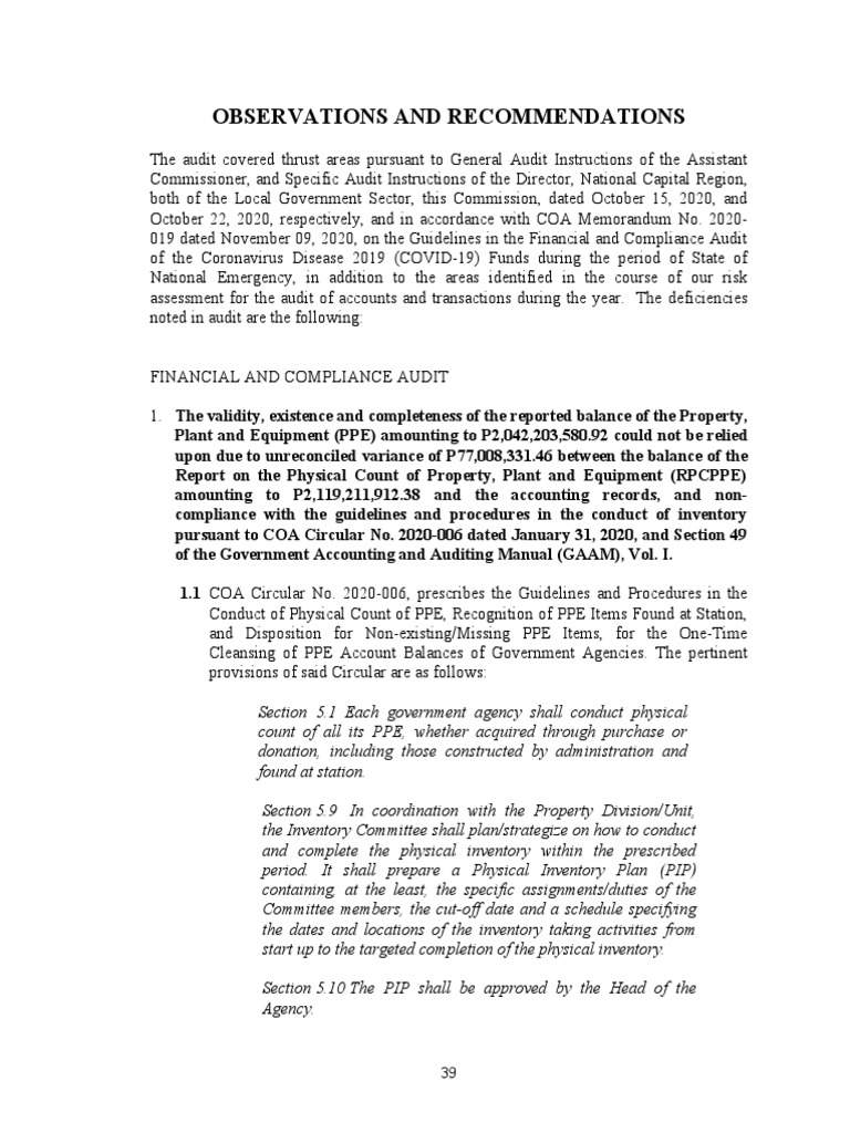 Observations and Recommendations | PDF | Inventory | Audit