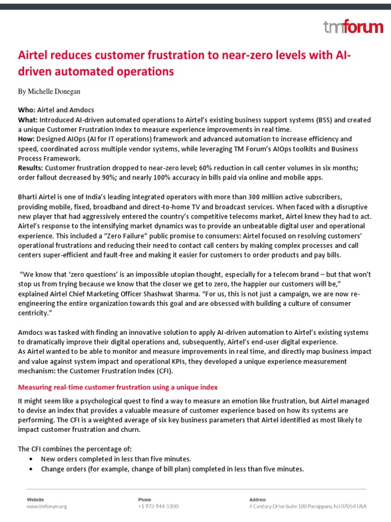CX - Airtel and Amdocs Case Study - FINAL | PDF | Automation | Software ...