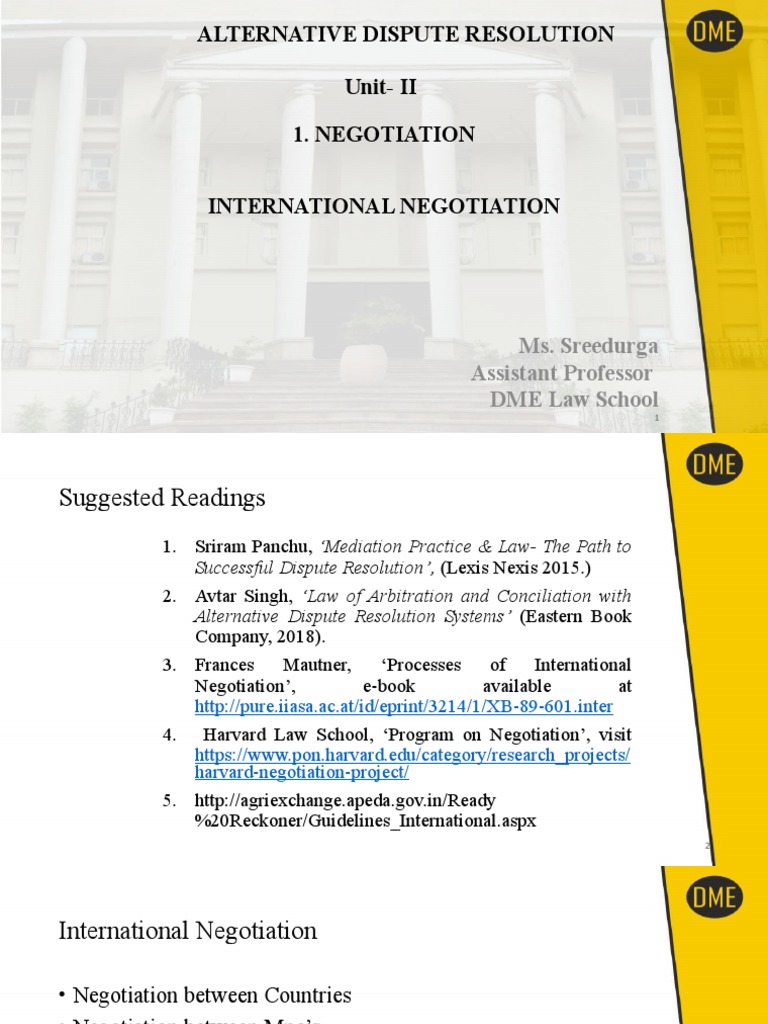 Alternative Dispute Resolution: Unit-II 1. Negotiation International Negotiation | PDF ...