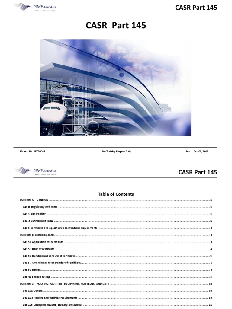 CASR Part 145: Manual No.: BCT-0044 For Training Purpose Only Rev. 1 ...