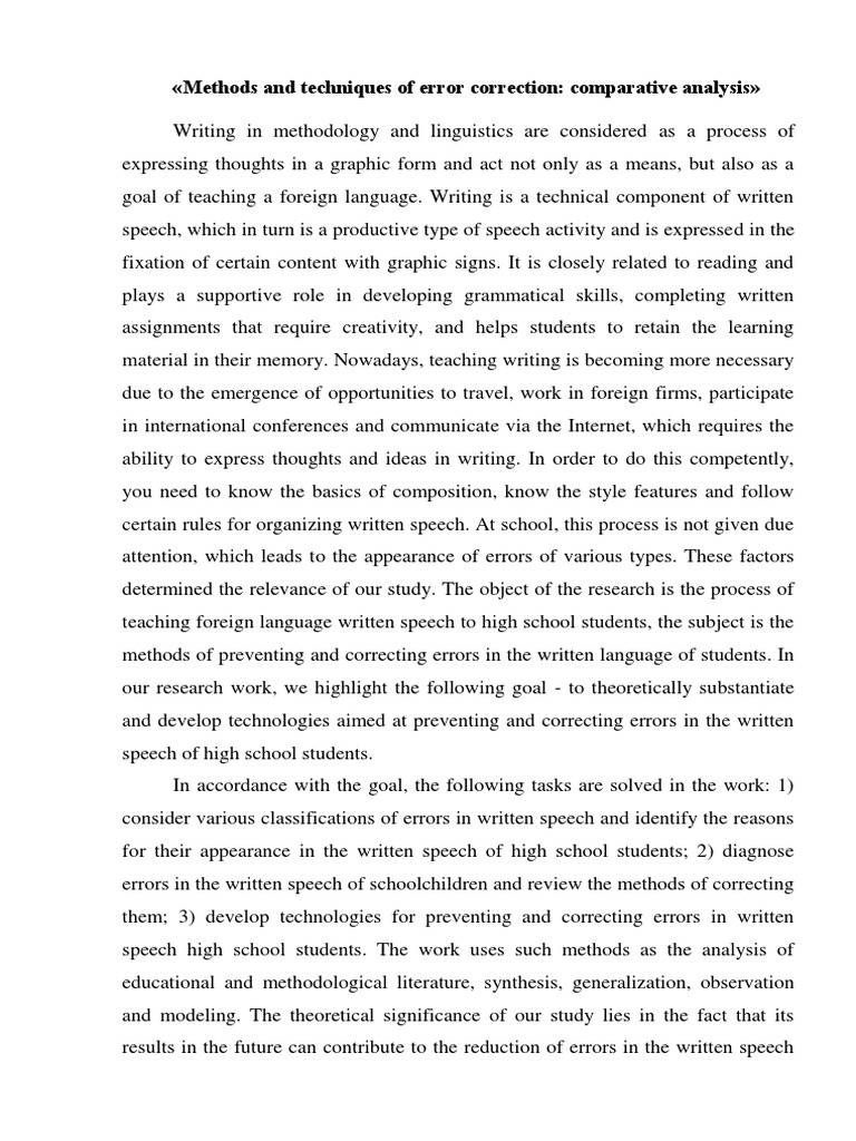 Methods and Techniques of Error Correction: Comparative Analysis | PDF ...