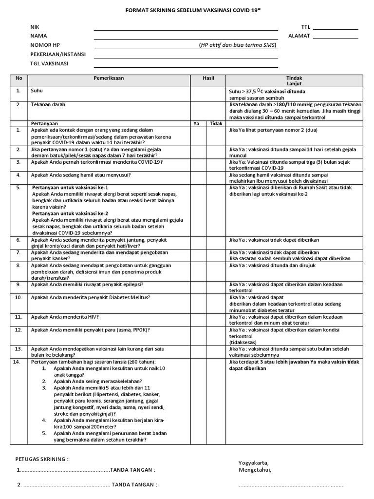 Form Skrining Vaksin | PDF